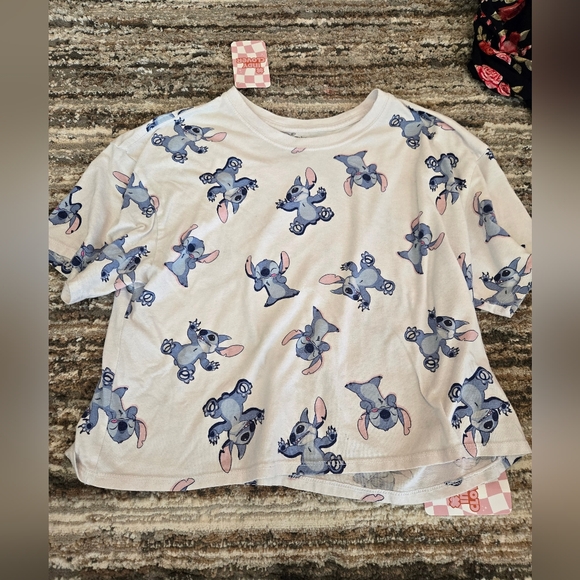 Tops | Stitch Patterned Crop Top White And Blue | Poshmark